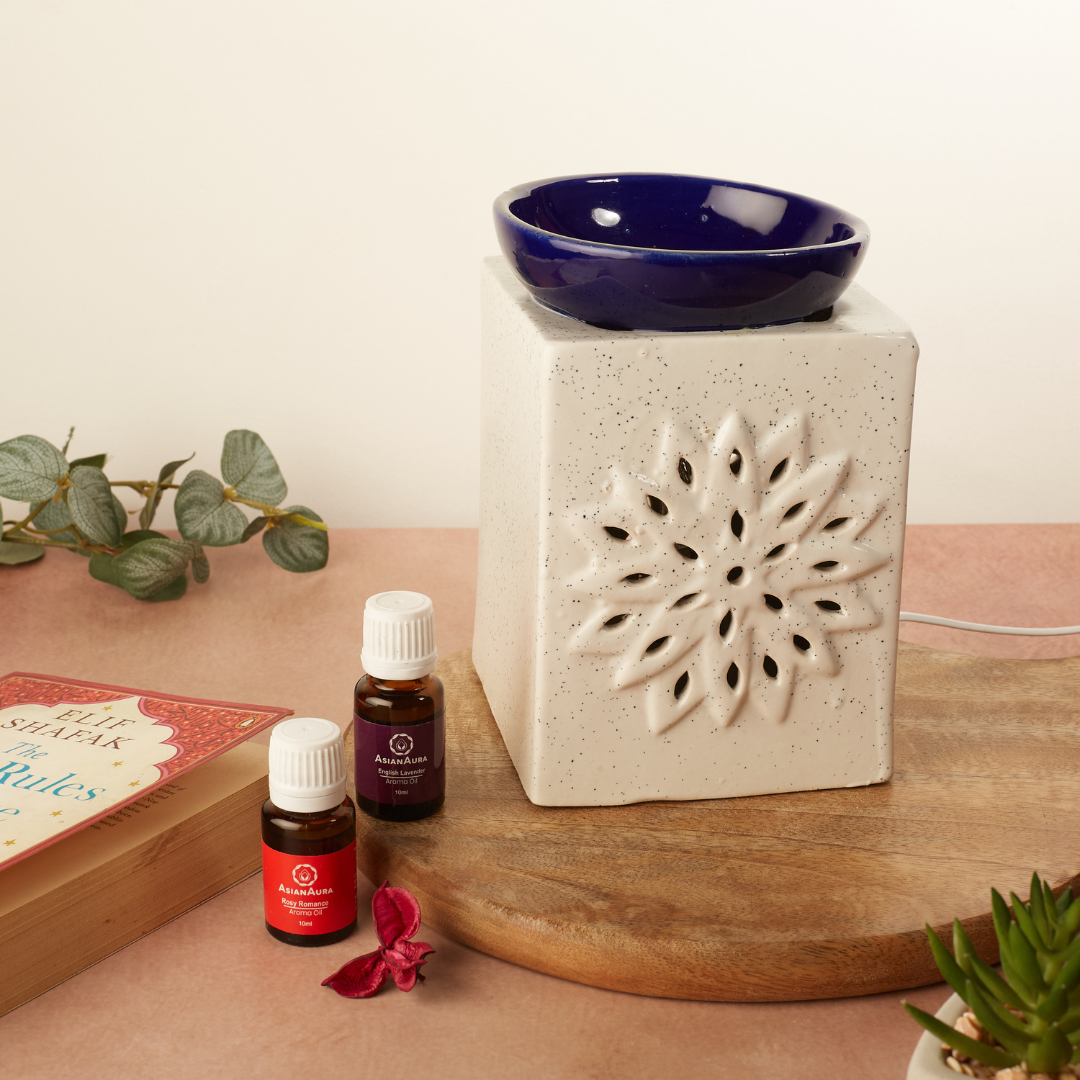 Blue & White Ceramic Electric Aroma Diffuser For Home Fragrance – Asian ...